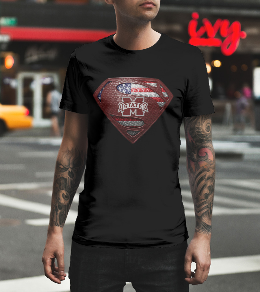 Mississippi State Bulldogs Superman American Flag T-Shirt