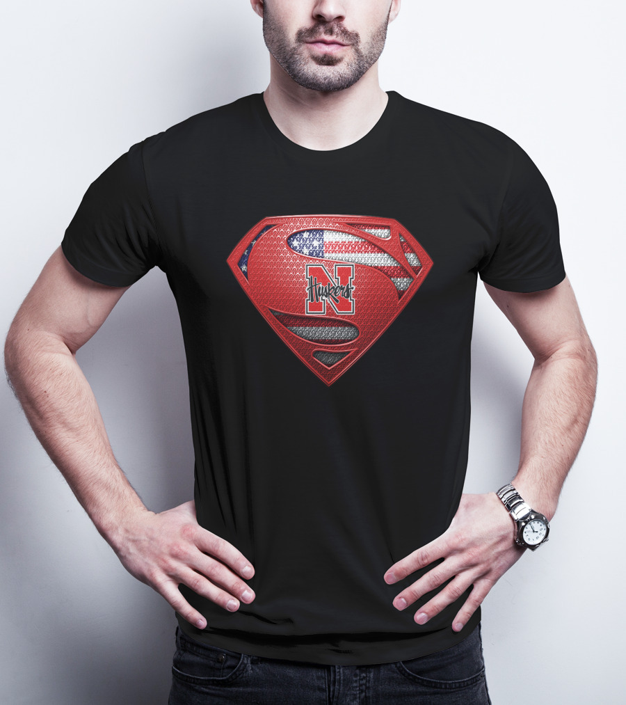Nebraska Cornhuskers Superman Logo With American Flag T-Shirt