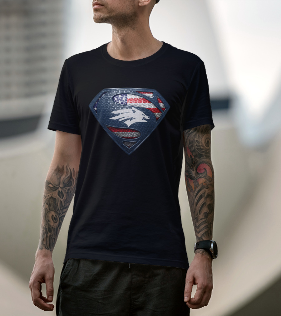 Nevada Wolf Pack Superman Emblem With American Flag T-Shirt