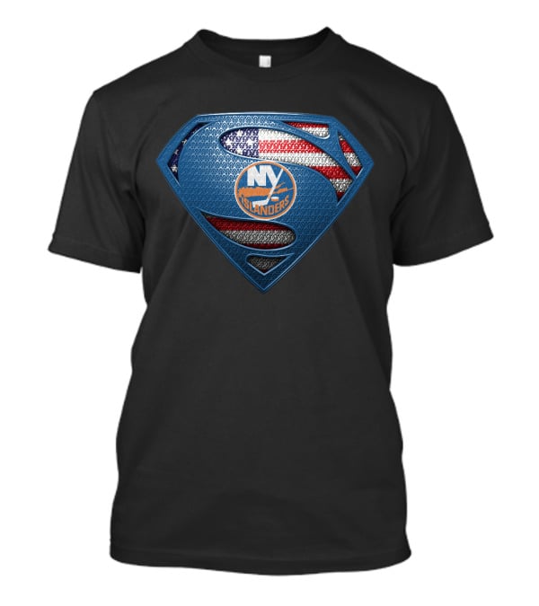 New York Islanders Superman Shield American Flag T-Shirt