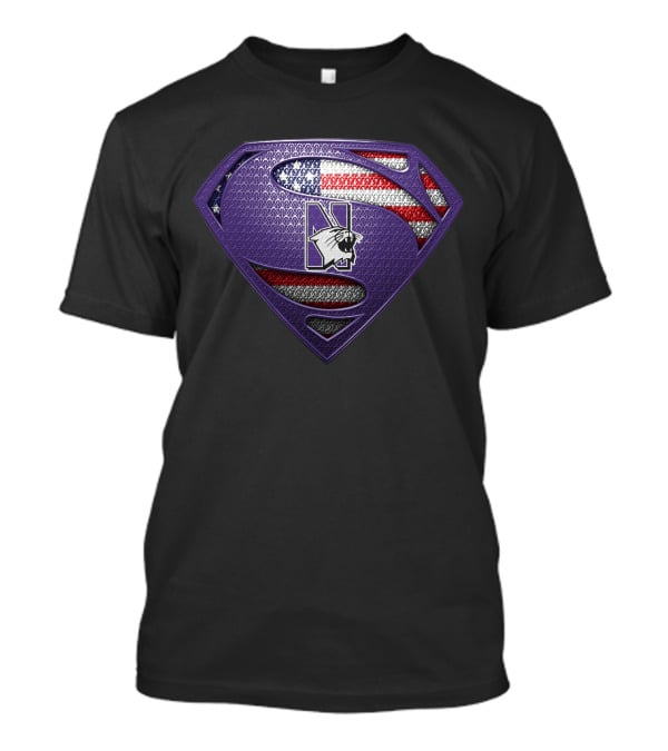 Northwestern Wildcats Superman Logo American Flag T-Shirt