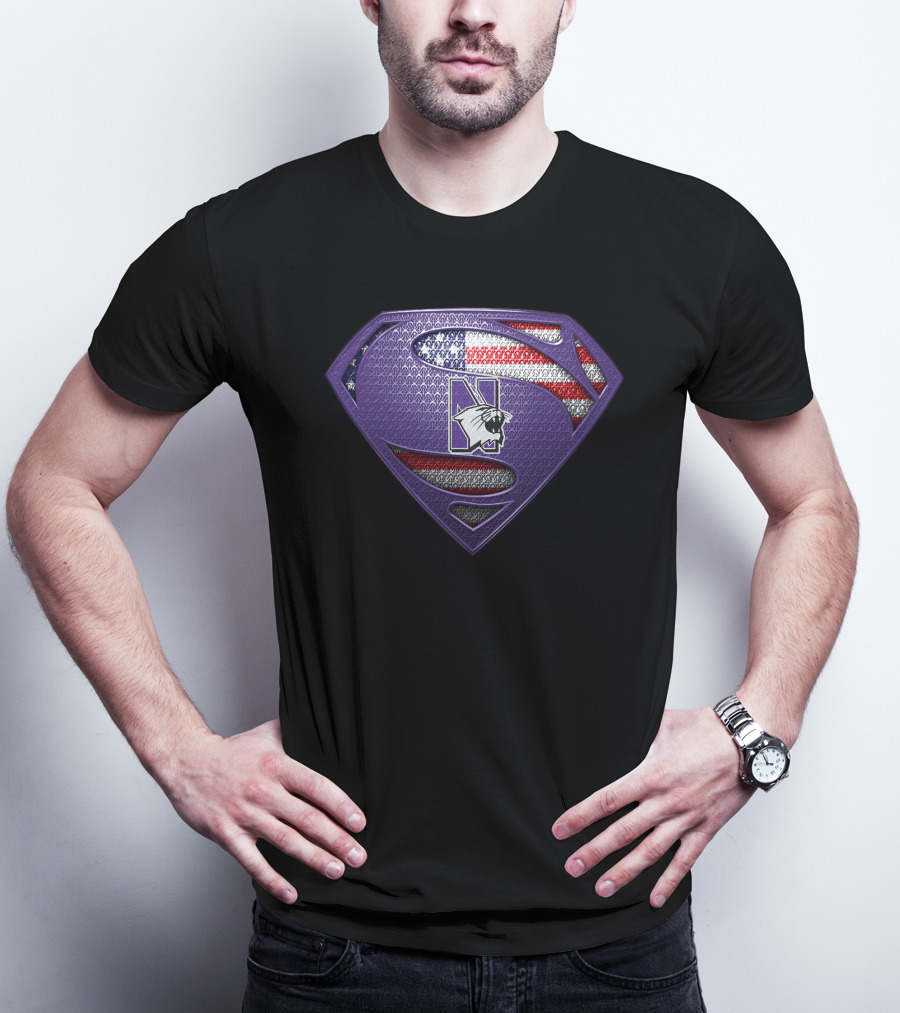 Northwestern Wildcats Superman Logo American Flag T-Shirt