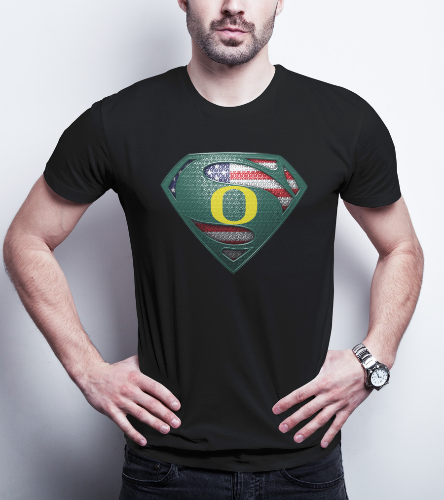 Oregon Ducks Superman Logo American Flag T-Shirt