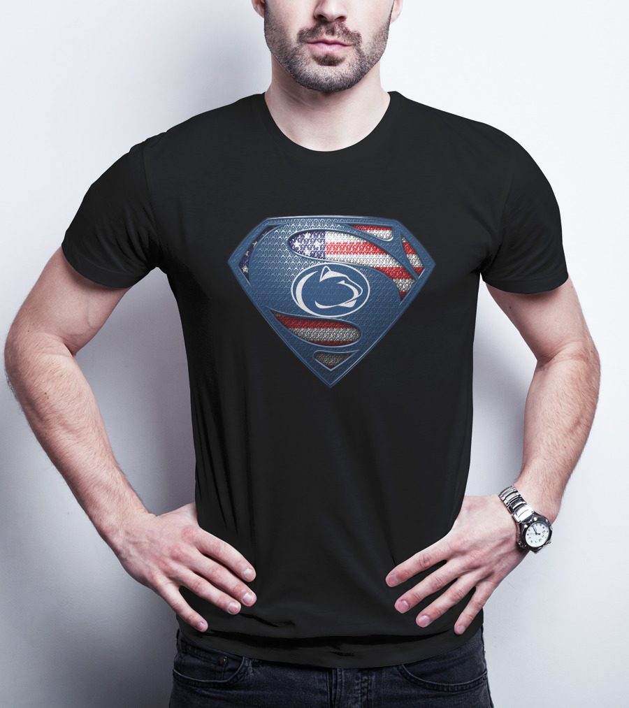 Penn State Nittany Lions Superman Shield American Flag T-Shirt