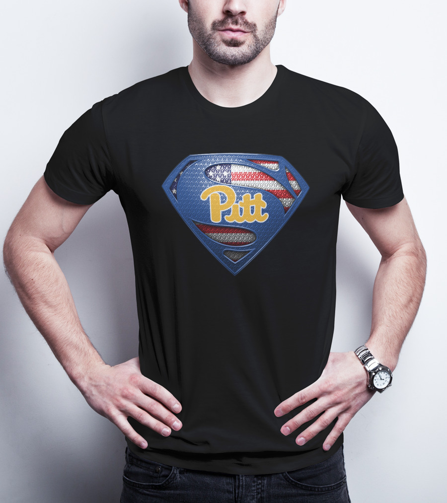 Pitt Superman Logo With American Flag T-Shirt