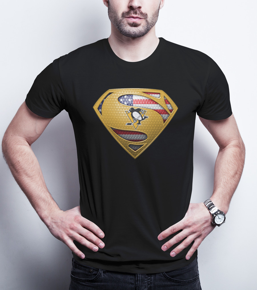 Pittsburgh Penguins Superman American Flag T-Shirt