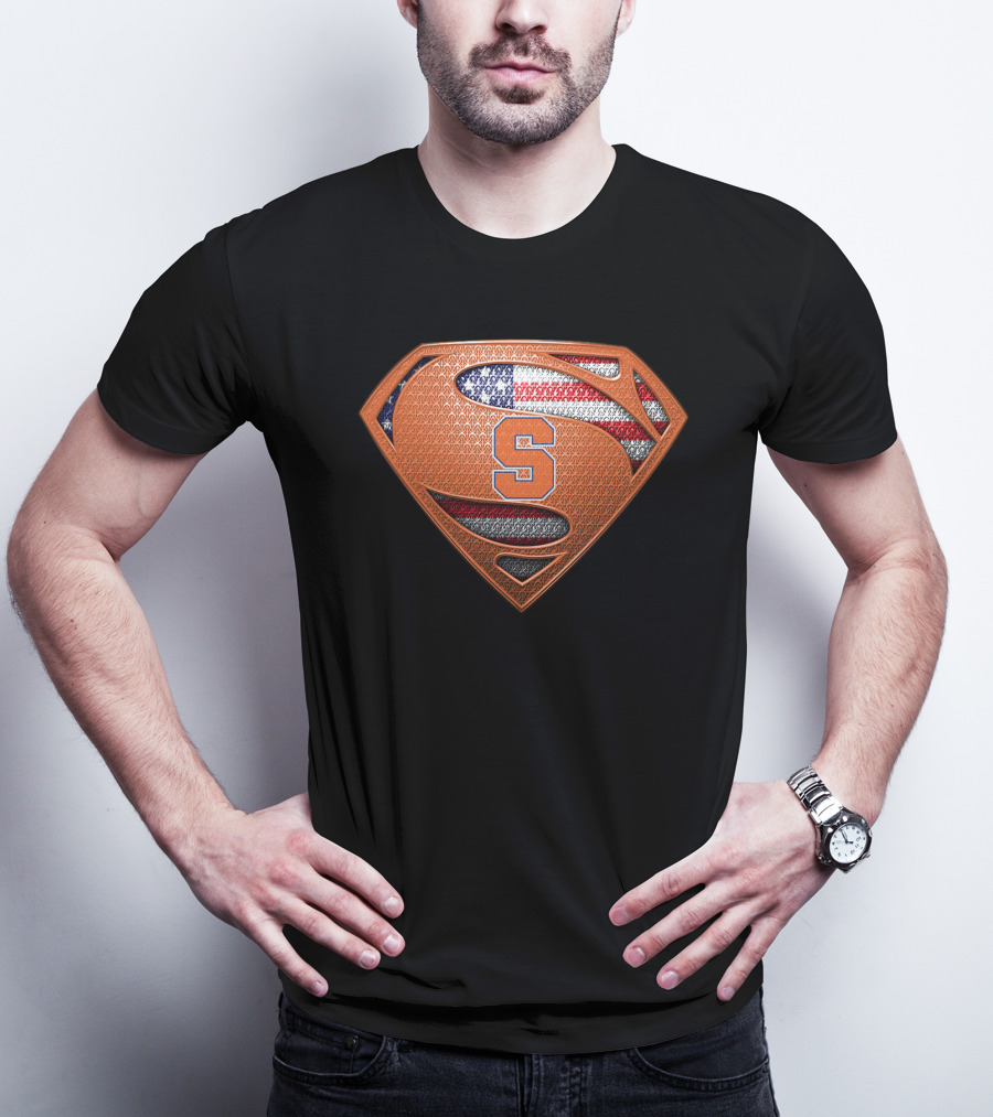 Syracuse Orange S Superman American Flag Badge T-Shirt