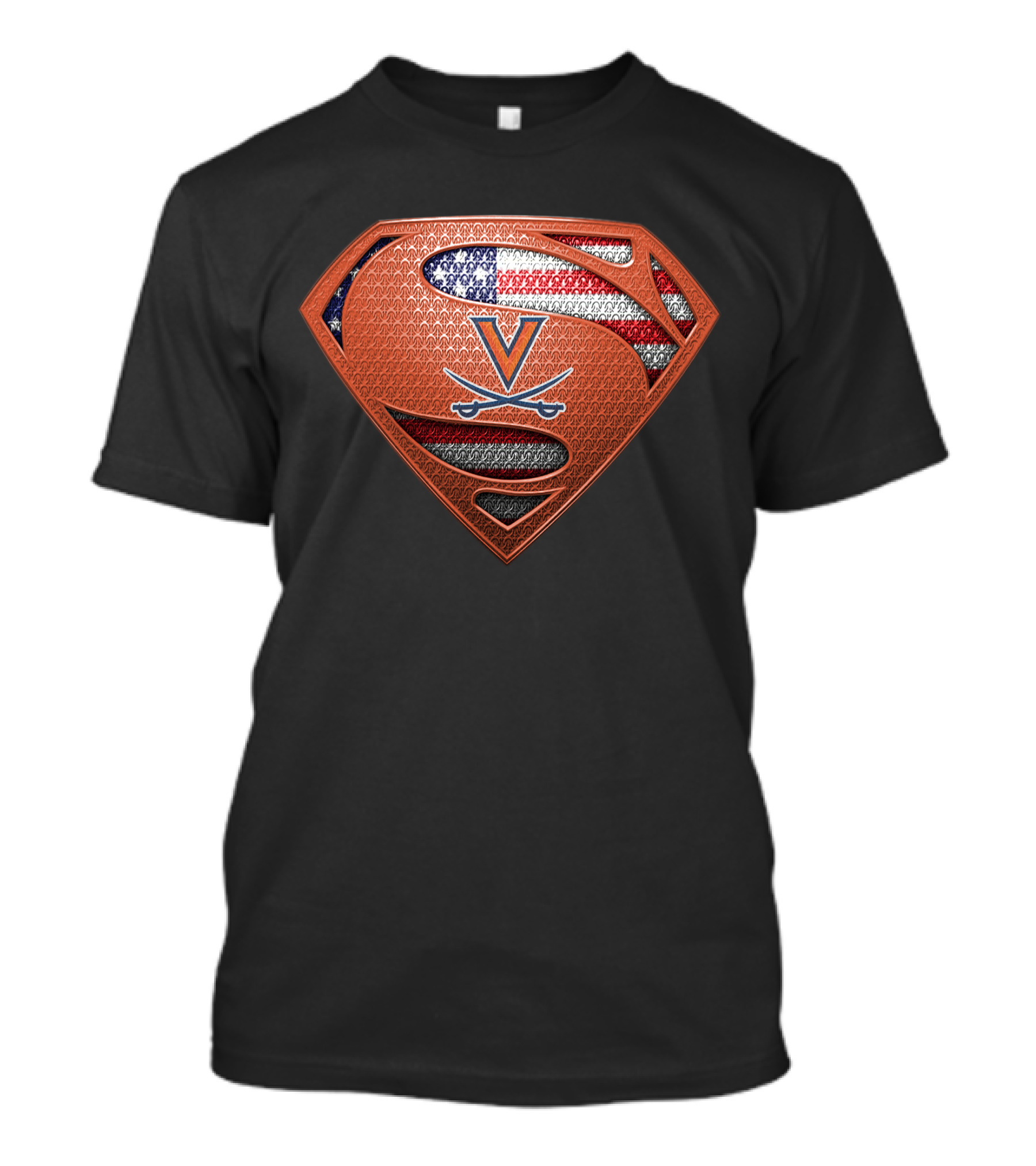 Virginia Cavaliers Superman Logo American Flag Badge T-Shirt