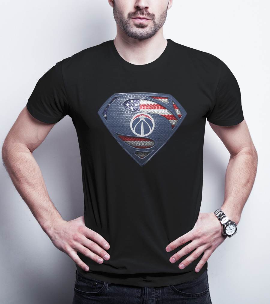 Washington Wizards Superman Shield Usa Flag Combination T-Shirt