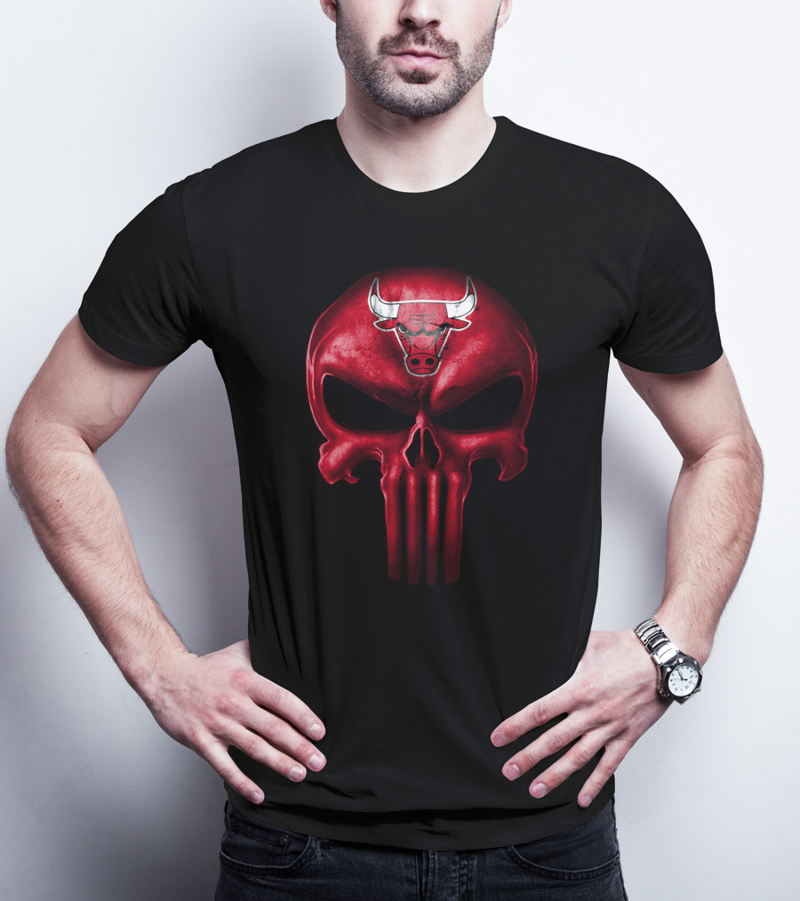 Chicago Bulls Logo Red Skull T-Shirt