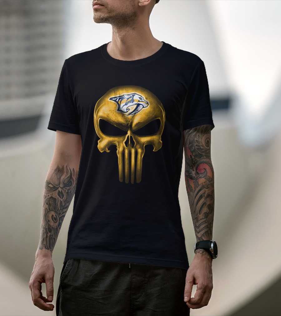 Nashville Predators Skull Punisher Style T-Shirt