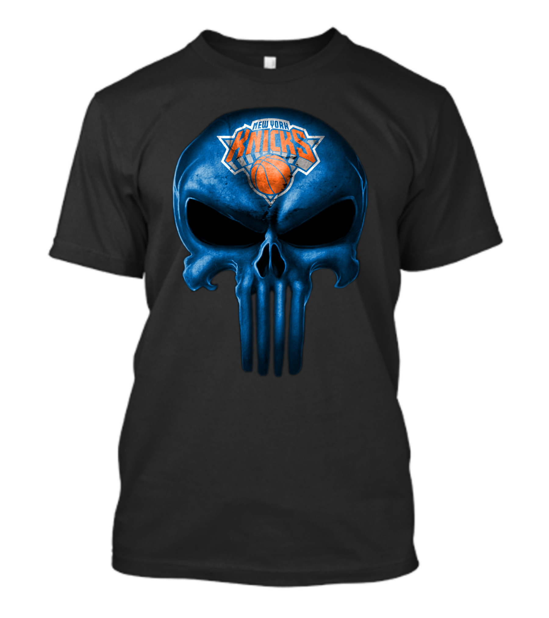 New York Knicks Skull Basketball Logo Fusion T-Shirt