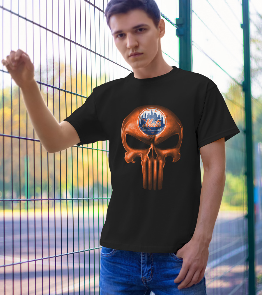 New York Mets Skull Logo Dark T-Shirt