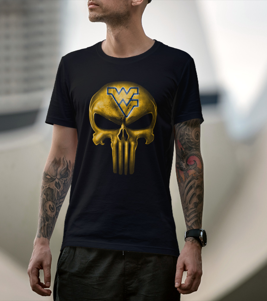 West Virginia Mountaineers Skull Punisher Logo Fusion T-Shirt