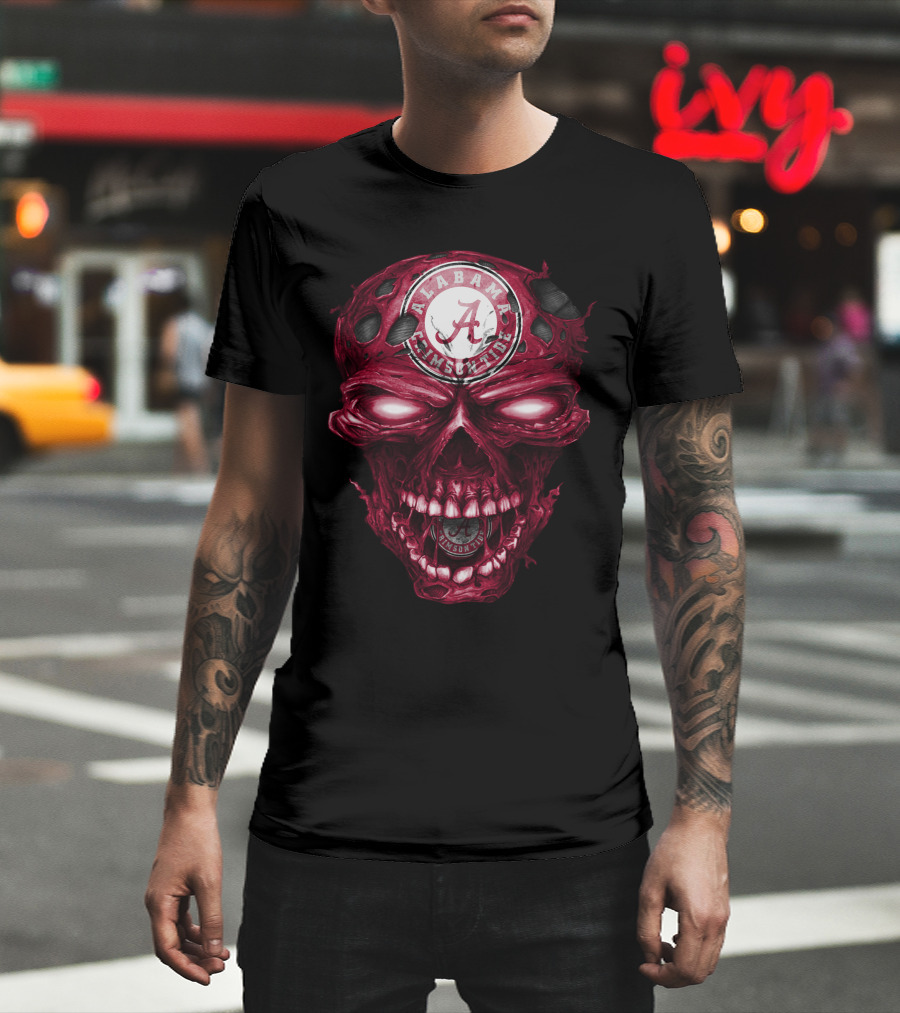 Alabama Crimson Tide Skull Crimson A Logo Dark Intense T-Shirt
