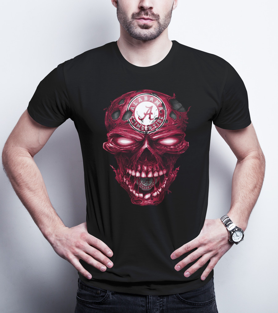 Alabama Crimson Tide Skull Crimson A Logo Dark Intense T-Shirt
