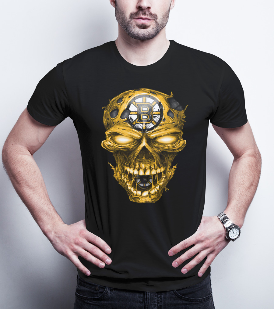 Boston Bruins Skull Yellow With Team T-Shirt