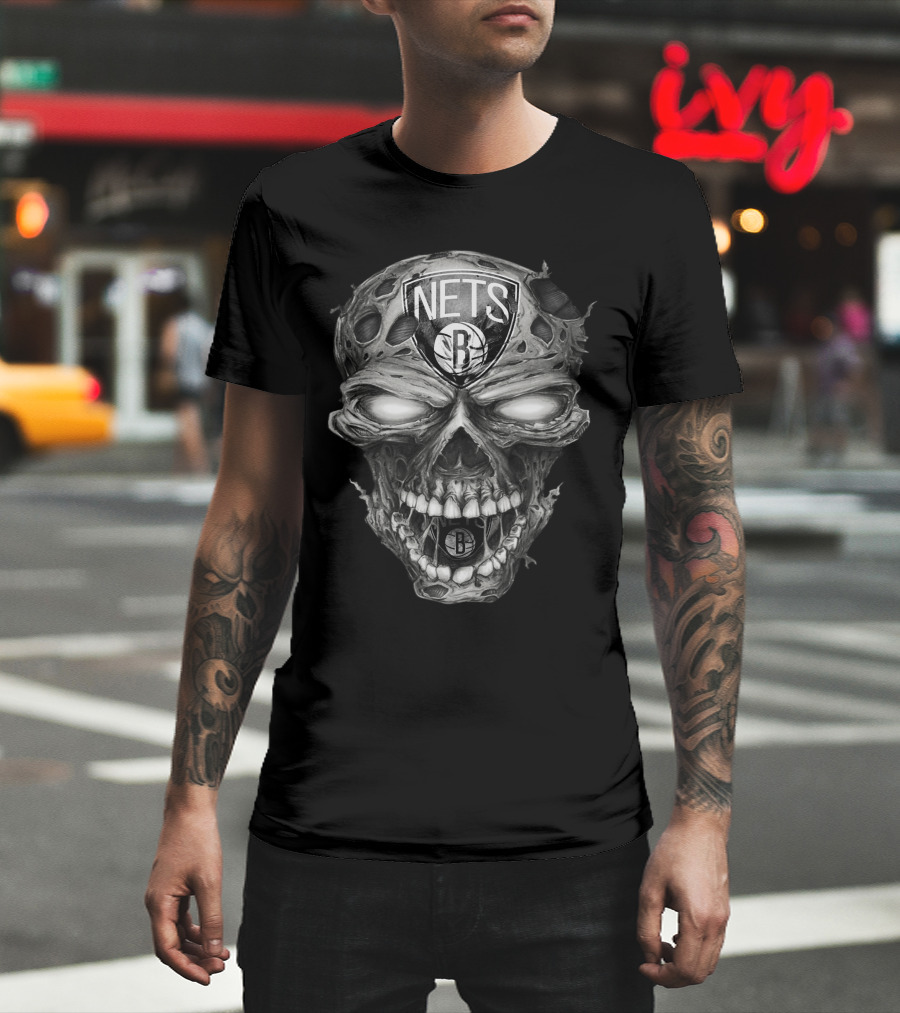 Brooklyn Nets Skull Logo With Dark And Edgy T-Shirt