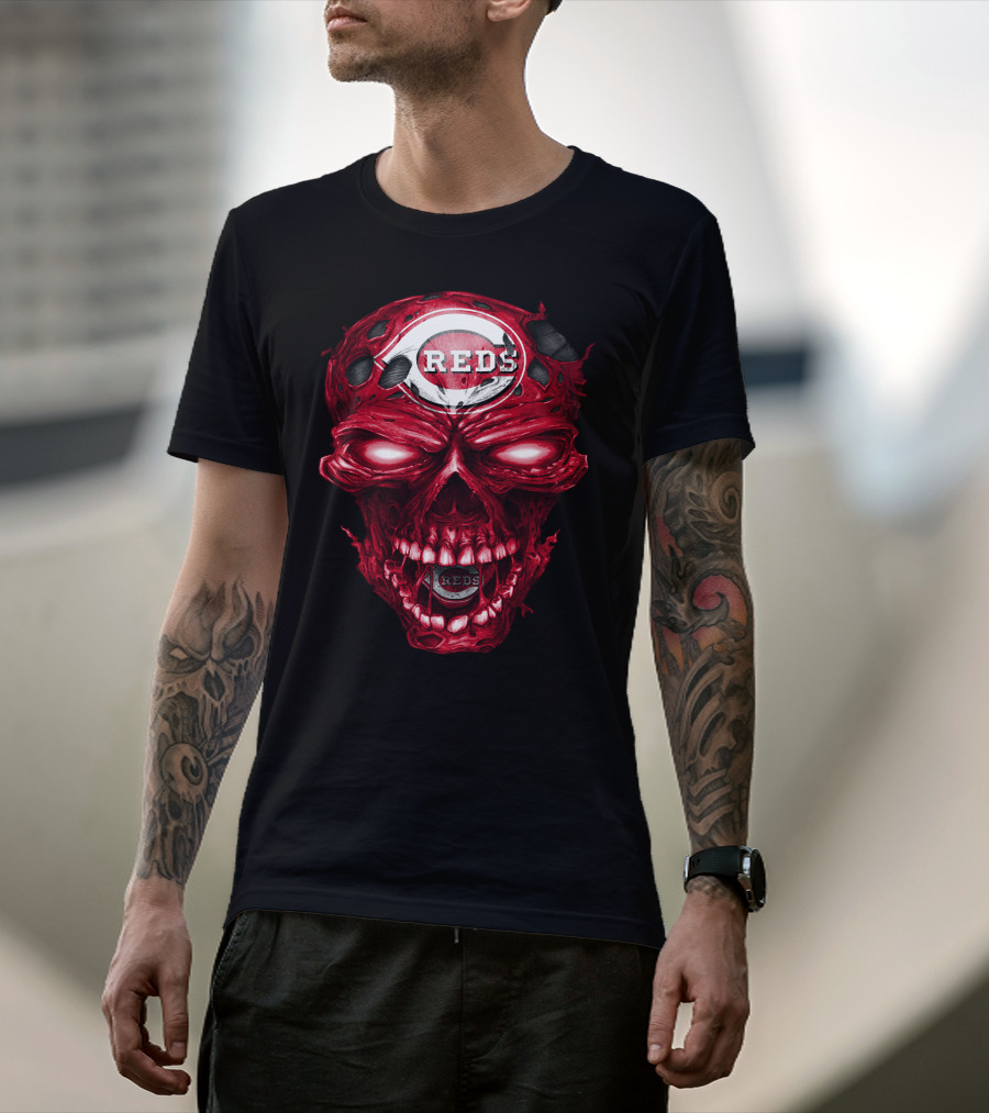 Cincinnati Reds Skull Iconic Logo Imagery With Reds T-Shirt