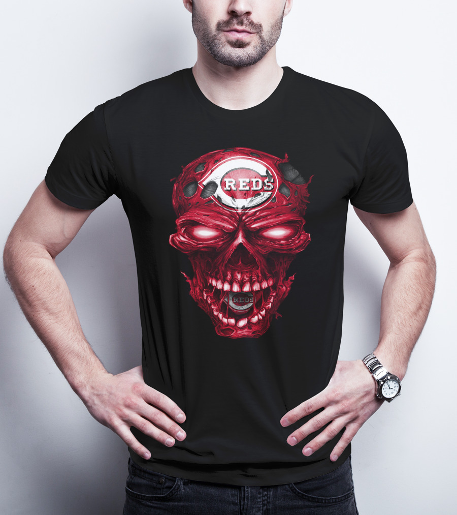 Cincinnati Reds Skull Iconic Logo Imagery With Reds T-Shirt