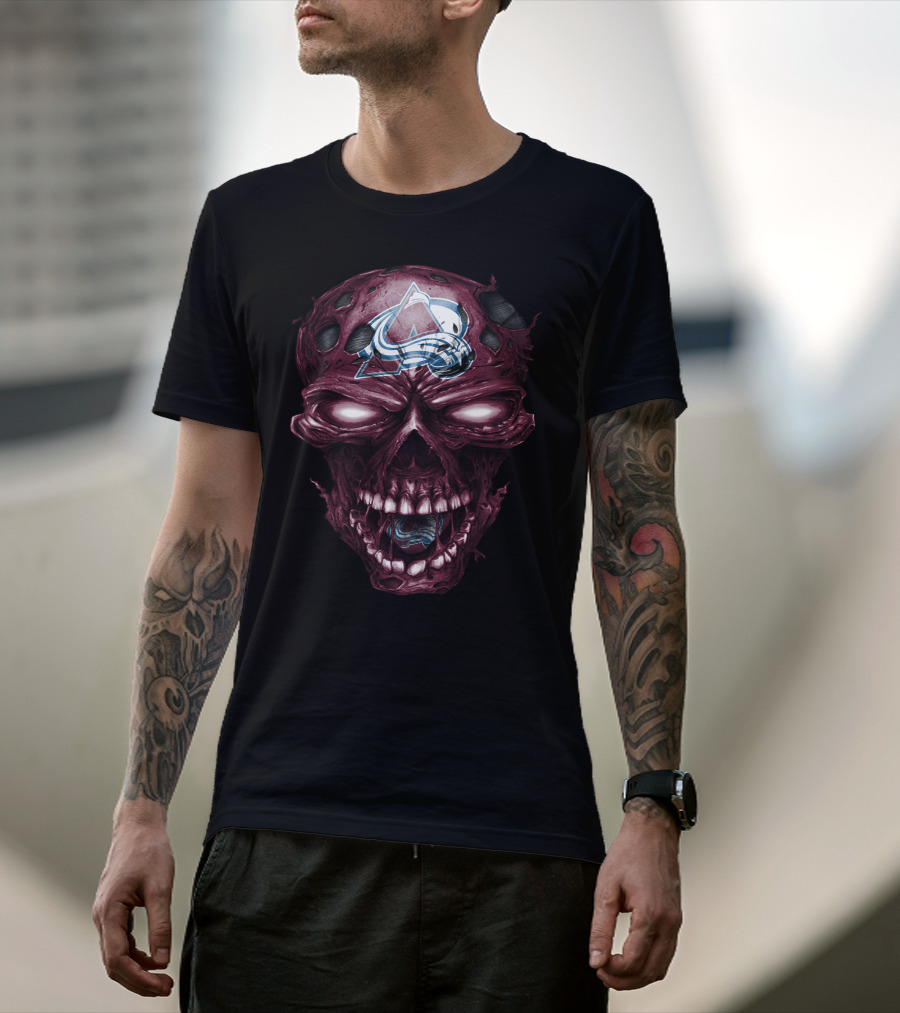 Colorado Avalanche Skull With Sports Logo Elements T-Shirt