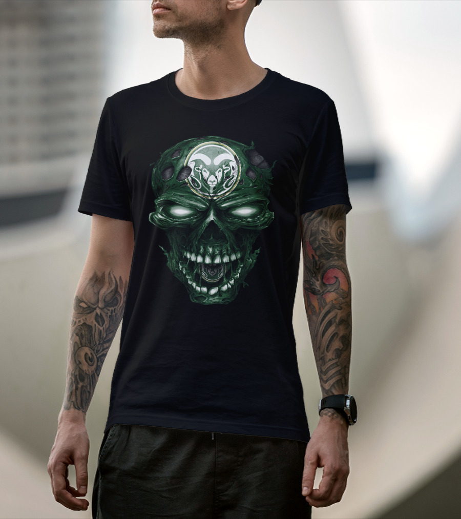 Colorado State Rams Skull Dark Green Flesh T-Shirt