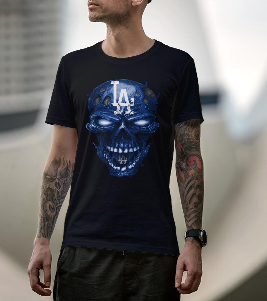 Los Angeles Dodgers Skull With La Logo And Blue Details T-Shirt