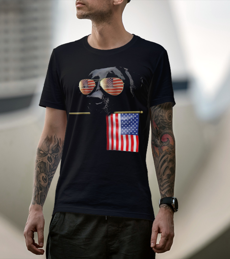 Patriotic Labrador With American Flag Shades Fourth Of July T-Shirt