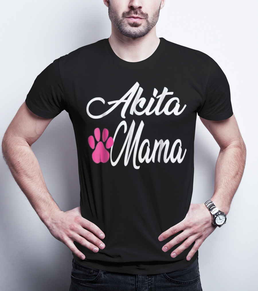 Akita Dog Mom Mama Women Wife Girlf Paw Prints T-Shirt