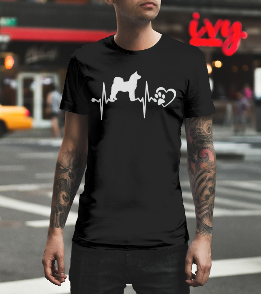 Akita Inu Dog Heartbeat With Paw Heart T-Shirt