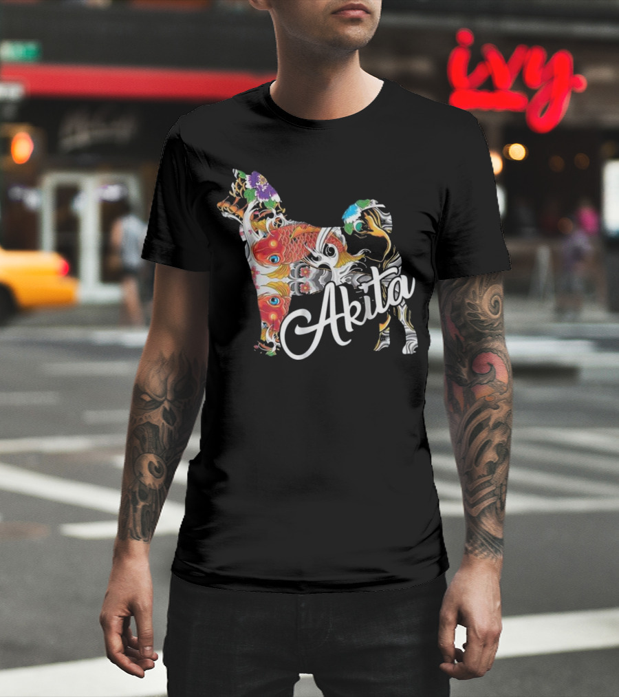 Akita Love Akita Colorful Fish Floral T-Shirt