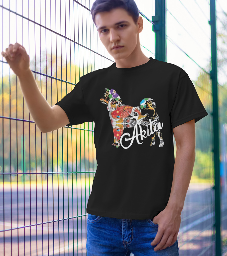 Akita Love Akita Colorful Fish Floral T-Shirt