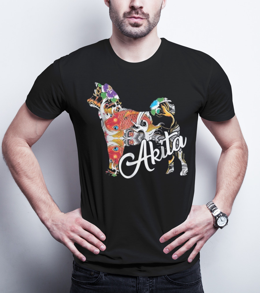 Akita Love Akita Colorful Fish Floral T-Shirt