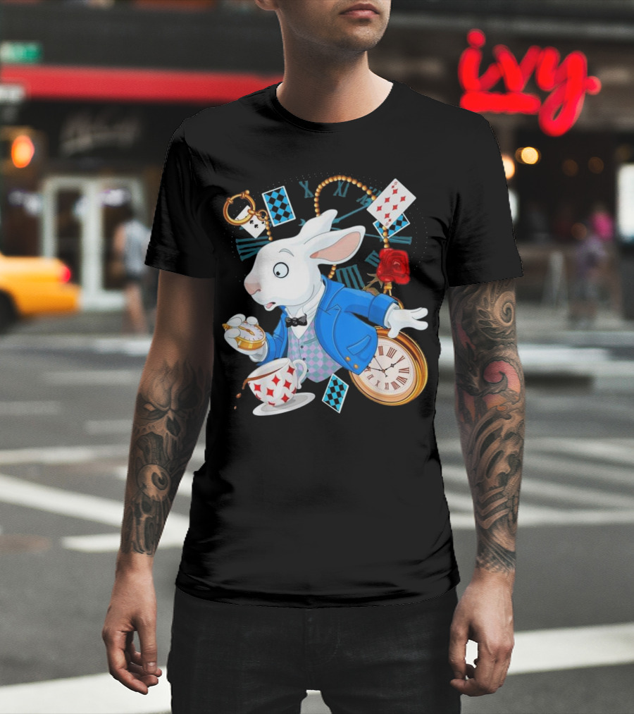 Alice In Wonderland White Rabbit Teacup Pocket Watch Playing Cards Classic T-Shirt