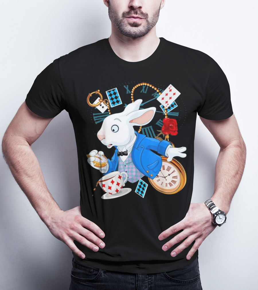 Alice In Wonderland White Rabbit Teacup Pocket Watch Playing Cards Classic T-Shirt