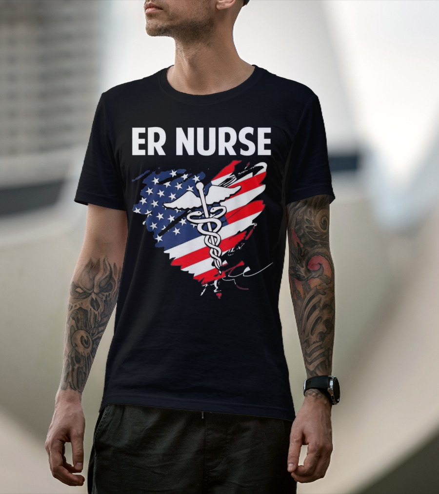 ER Nurse American Flag Caduceus Medical T-Shirt