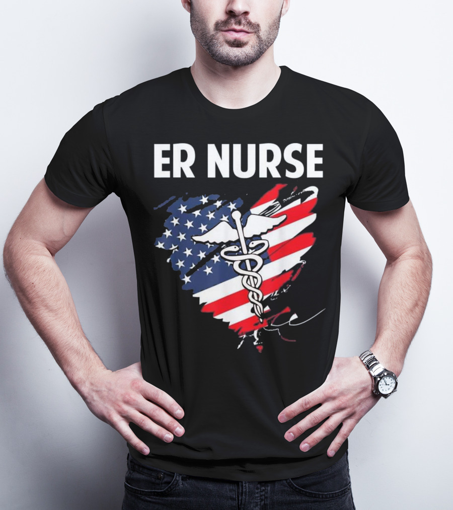ER Nurse American Flag Caduceus Medical T-Shirt