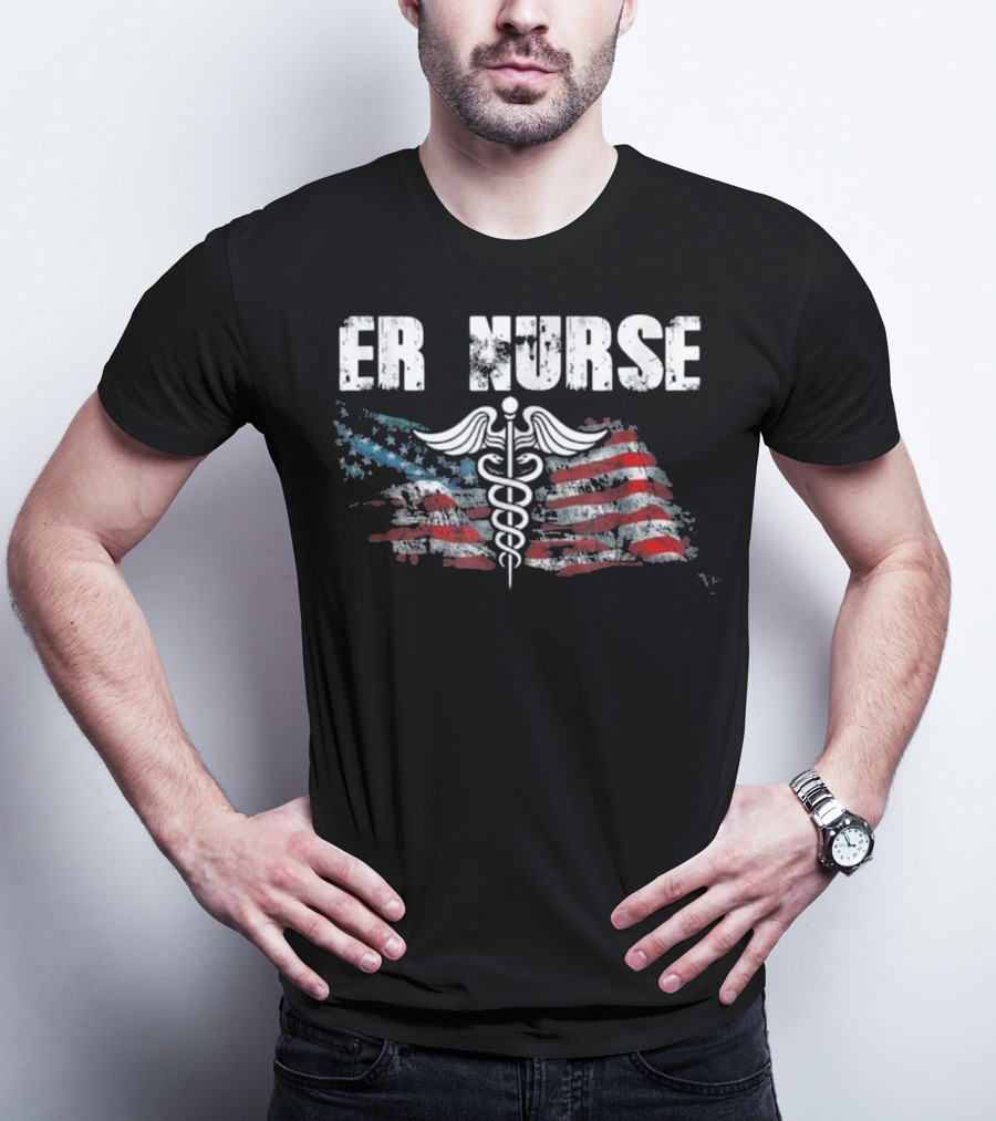 American Flag ER Nurse Caduceus T-Shirt