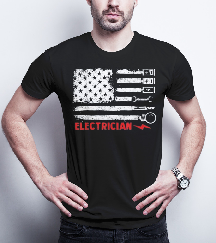 American Flag Electrician Wrench Bolt Battery Stars Stripe Icons T-Shirt
