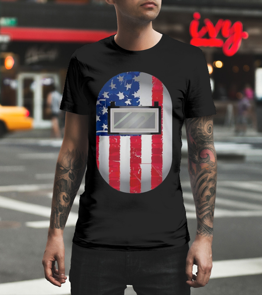 American Welder US Flag Helmet Welding Prowess T-Shirt