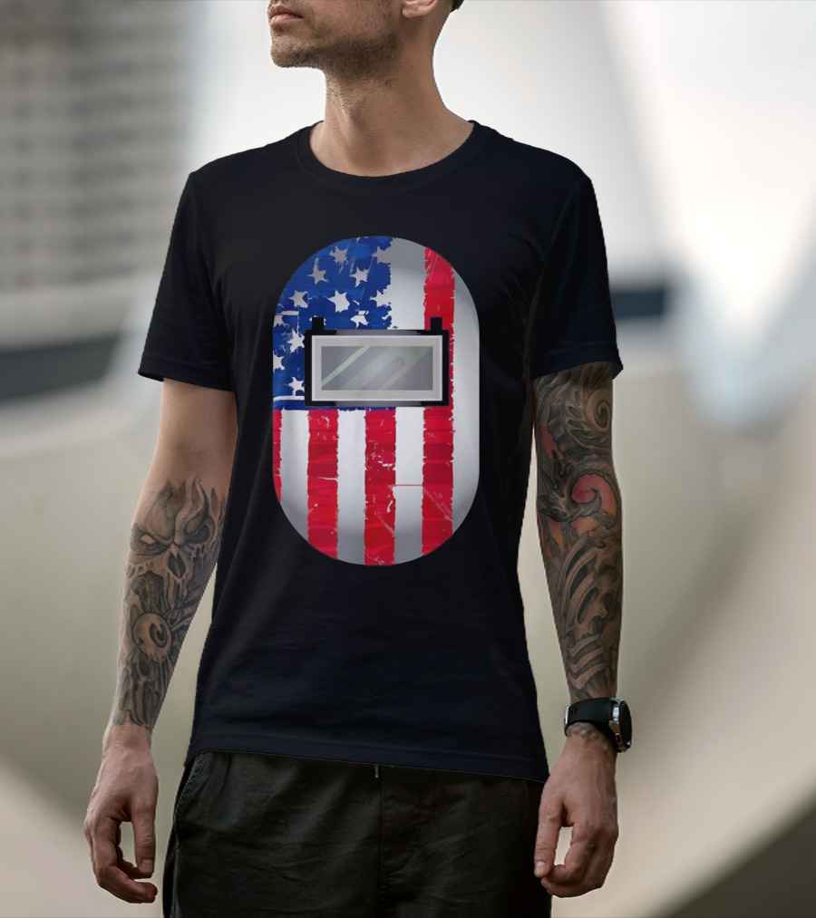 American Welder US Flag Helmet Welding Prowess T-Shirt