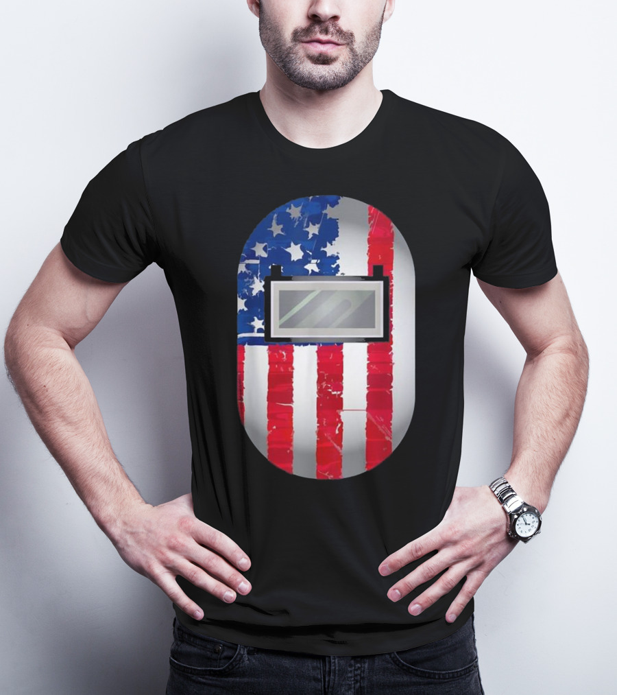 American Welder US Flag Helmet Welding Prowess T-Shirt
