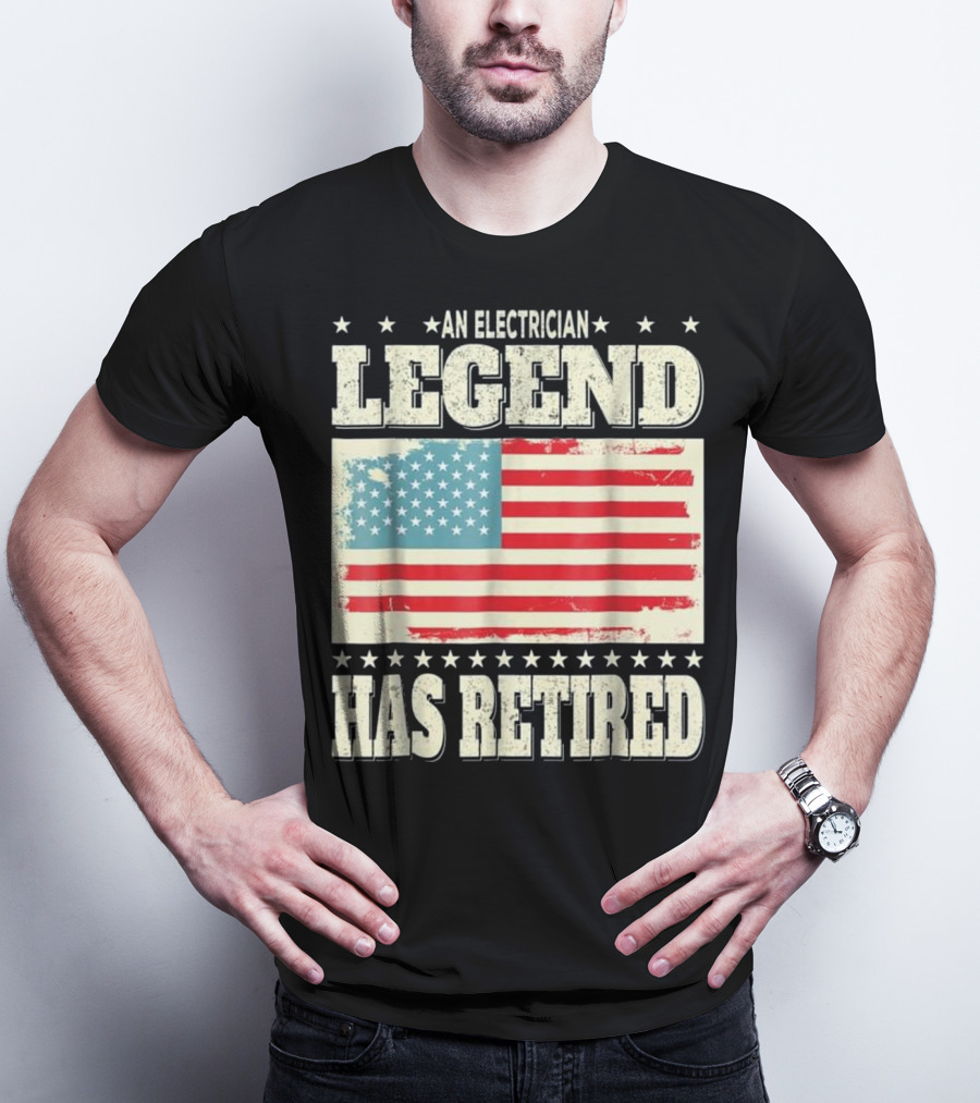 An Electrician Legend Has Retired American Flag T-Shirt