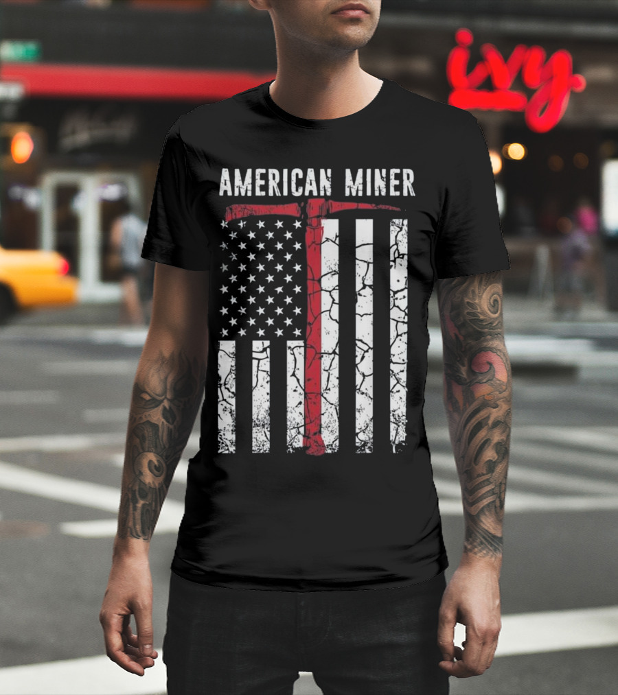 American Miner Coal Gold Flag Axe T-Shirt