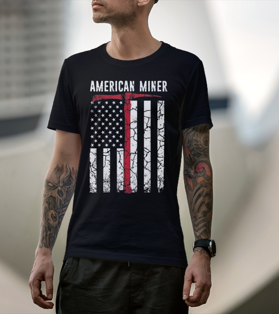 American Miner Coal Gold Flag Axe T-Shirt