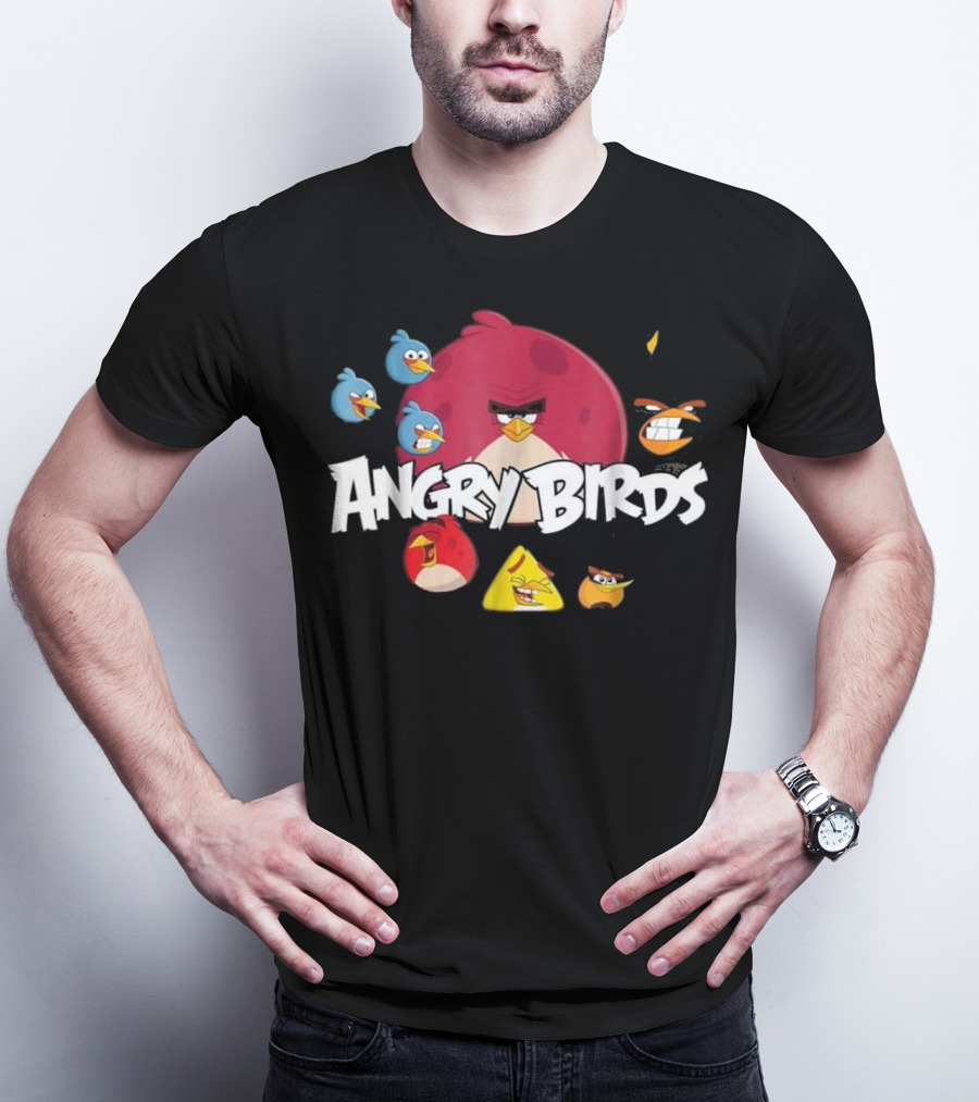Angry Birds Group Shot Red Yellow Blue Characters T-Shirt