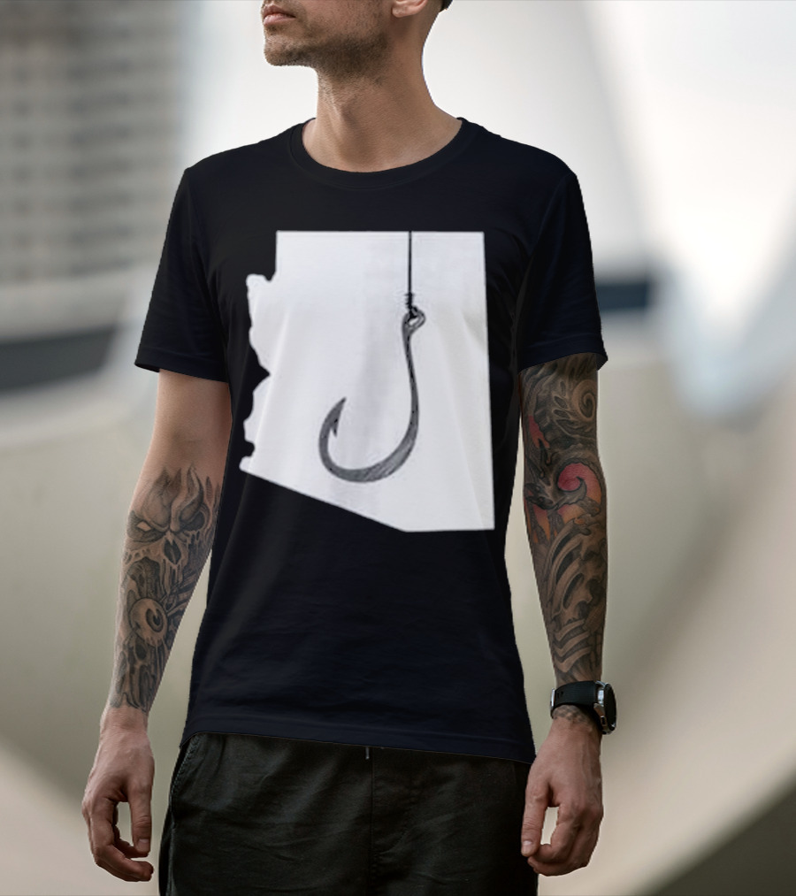 Arizona State Outline Fishing Hook Novelty T-Shirt