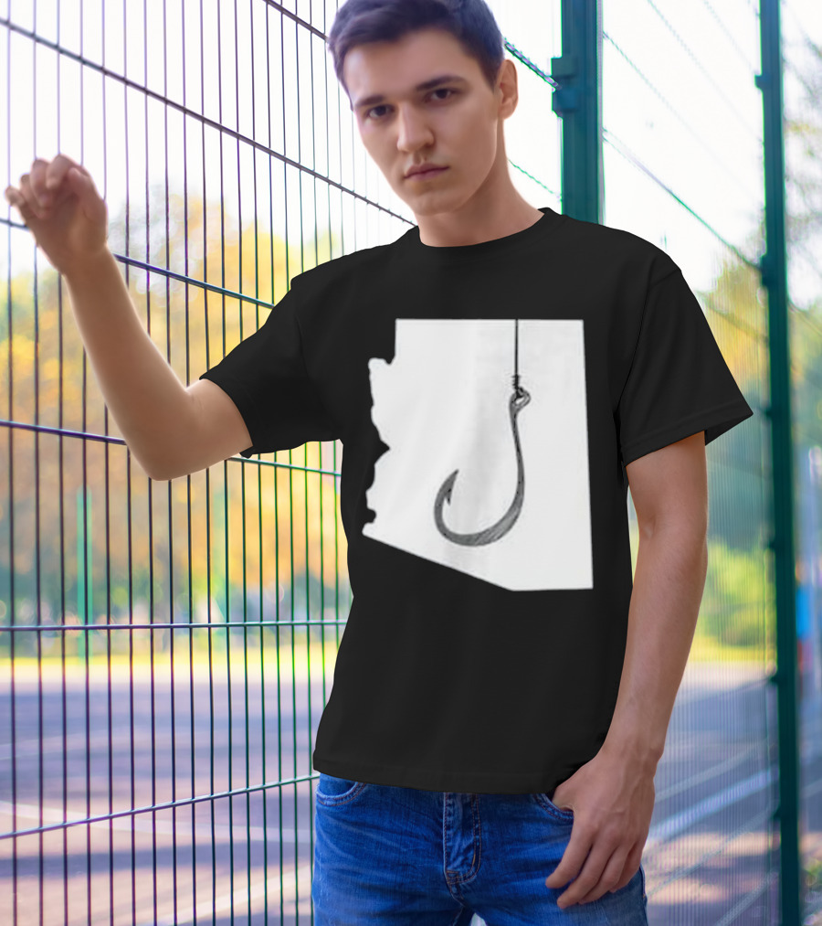 Arizona State Outline Fishing Hook Novelty T-Shirt
