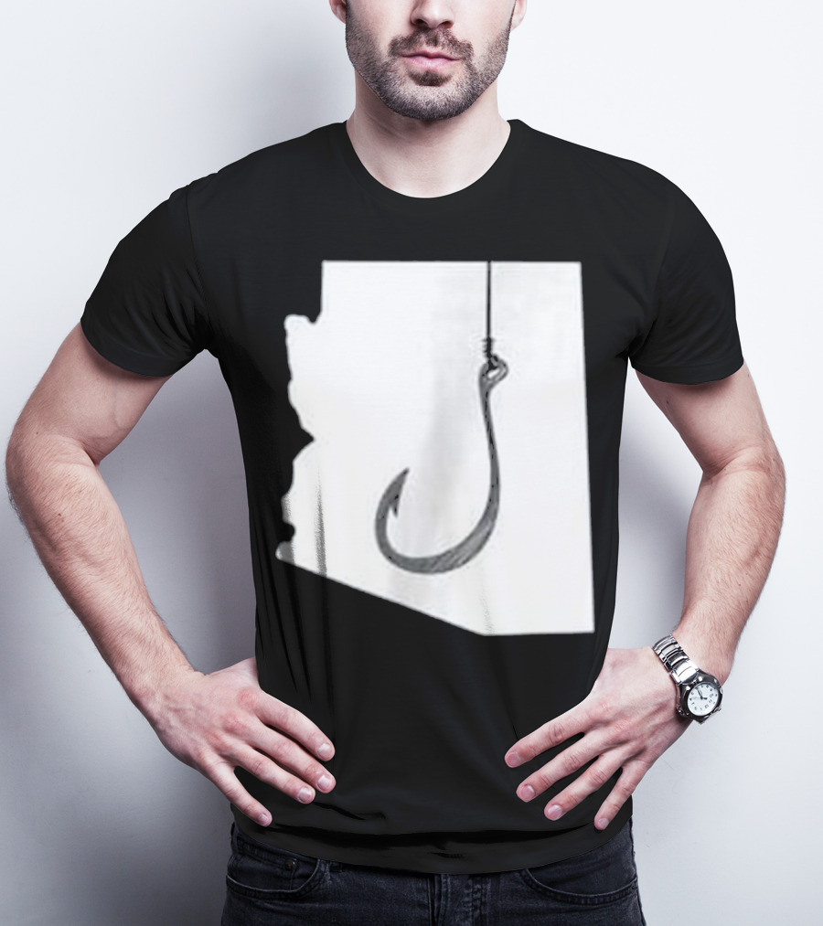 Arizona State Outline Fishing Hook Novelty T-Shirt