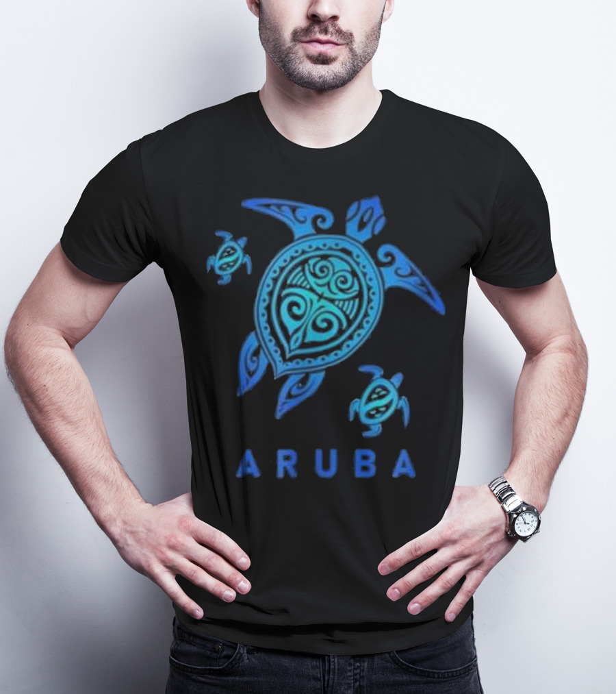 Aruba Tribal Sea Blue Turtle Trio T-Shirt